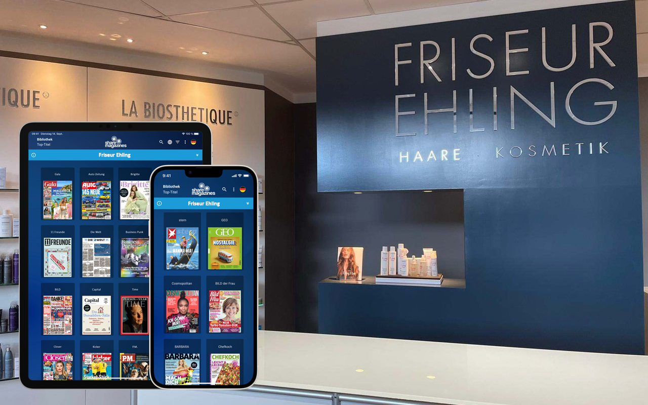 Digitales Entertainment - sharemagazines im Friseur Ehling